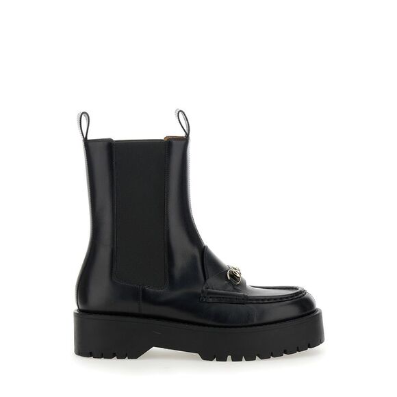 Gucci | Shoes | Gucci Black Ankle Boots With Horsebit And Lug Sole In ...